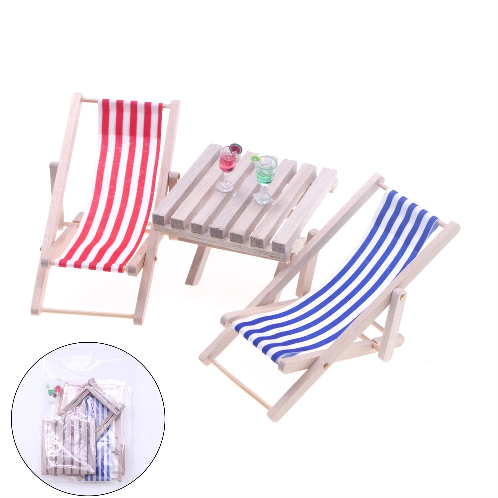 5 Pack Mini Wooden Folding Beach Sunbath Chair Craft for Dollhouse ...