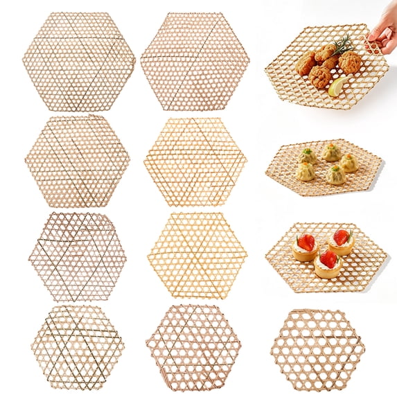5 Pack Natural Handwoven Hexagon Rattan Placemats, Heat Resistant ...