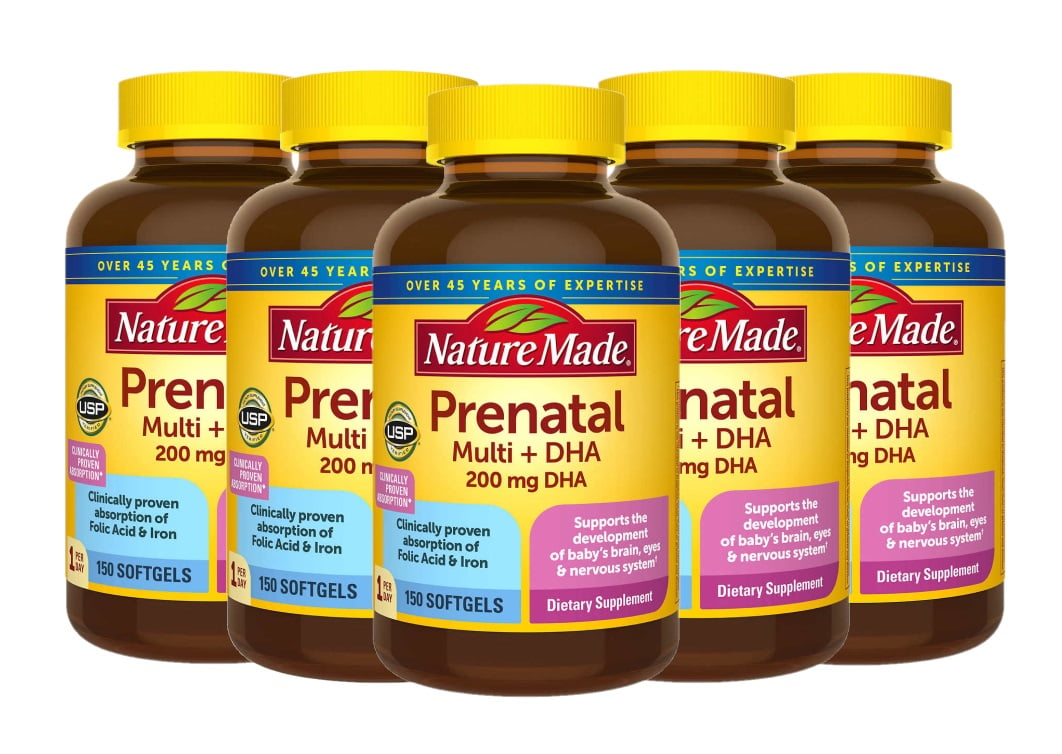 5 Pack | Nature Made Prenatal Multi + DHA, 150 Softgels - Walmart.com
