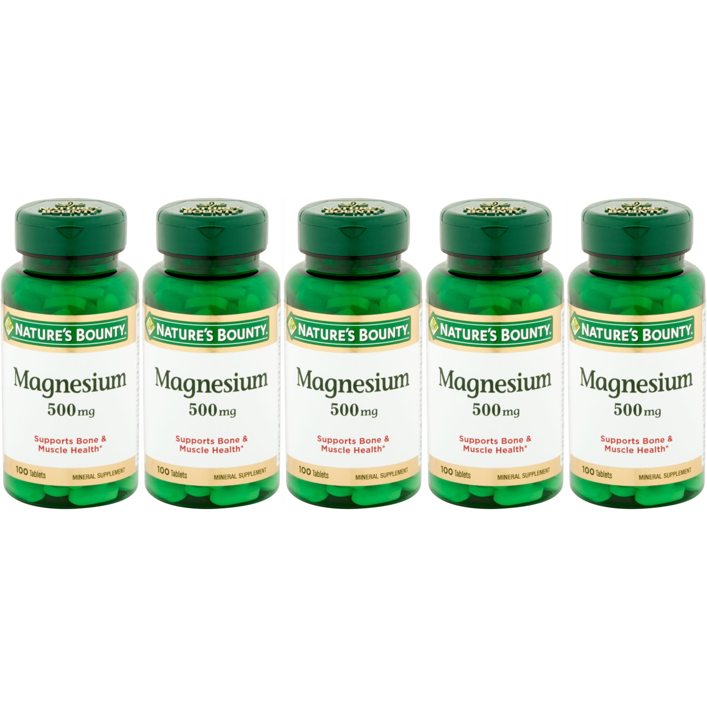 5 Pack - Nature's Bounty Magnesium 500 mg Tablets 100 Tablets Each ...