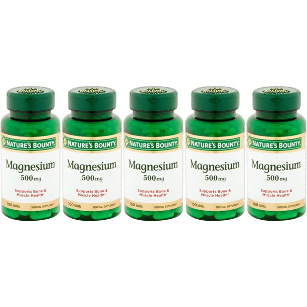 5 Pack - Nature's Bounty Magnesium 500 mg Tablets 100 Tablets Each ...
