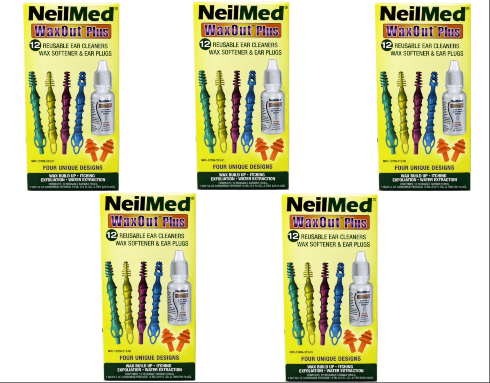 5 Pack - NeilMed WaxOut Plus 12 Reusable Flexible Ear Cleaners, Wax ...