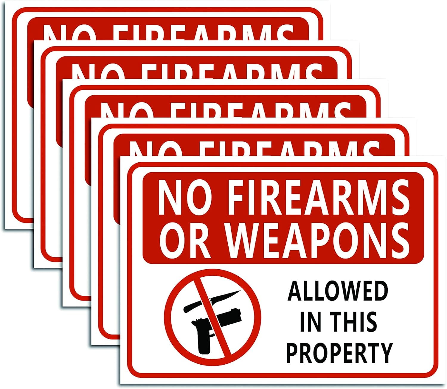 5-Pack No Firearms Or Weapons Sticker 7"X10" No Firearms Or Weapons ...