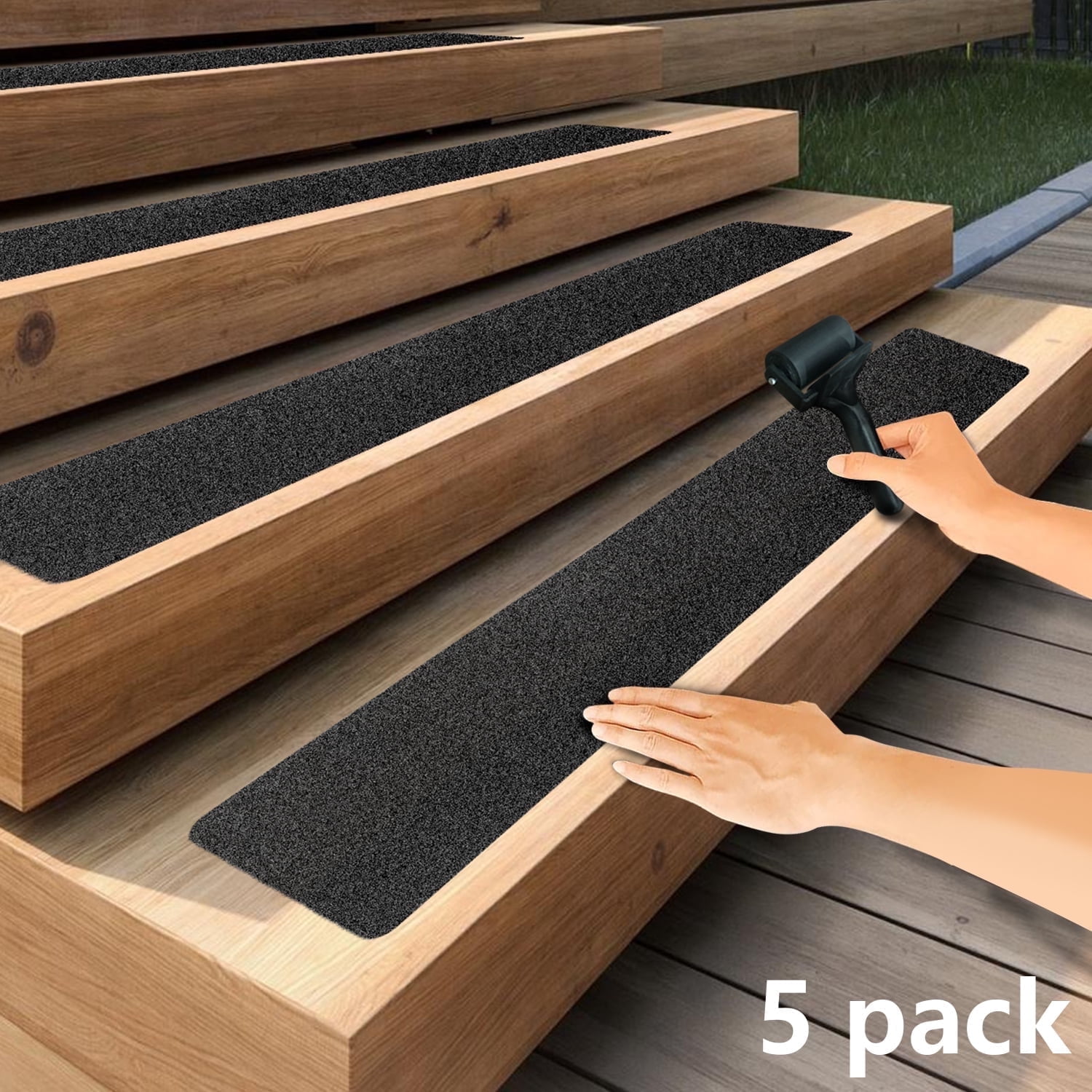5 Pack Non-Slip Outdoor Stair Treads - 6‘ X 24’ Grip Tape Adhesive ...