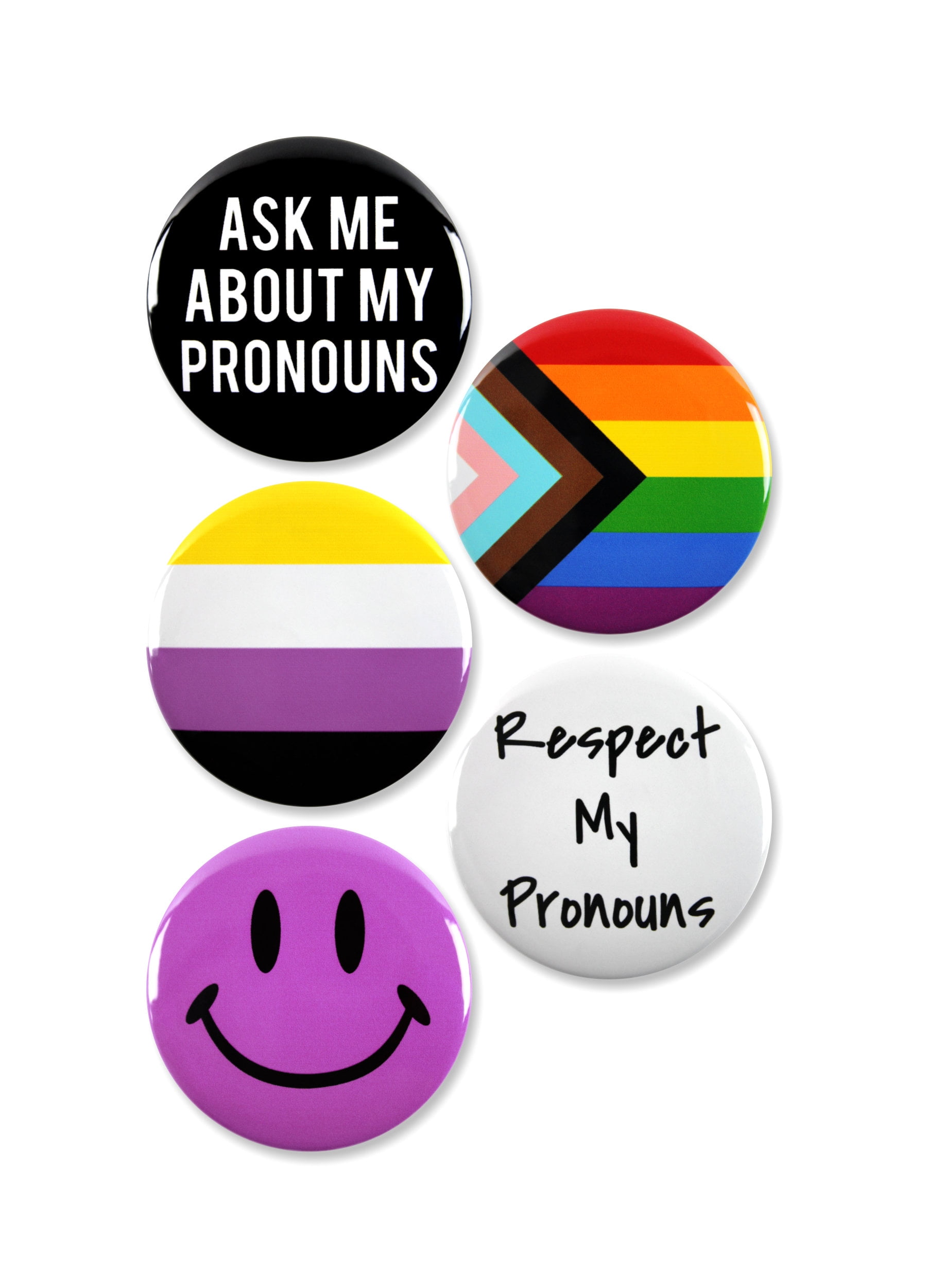 5 Pack - Nonbinary And Pronoun Pride LGBTQ+ Pinback Buttons - 2.25 Inch ...