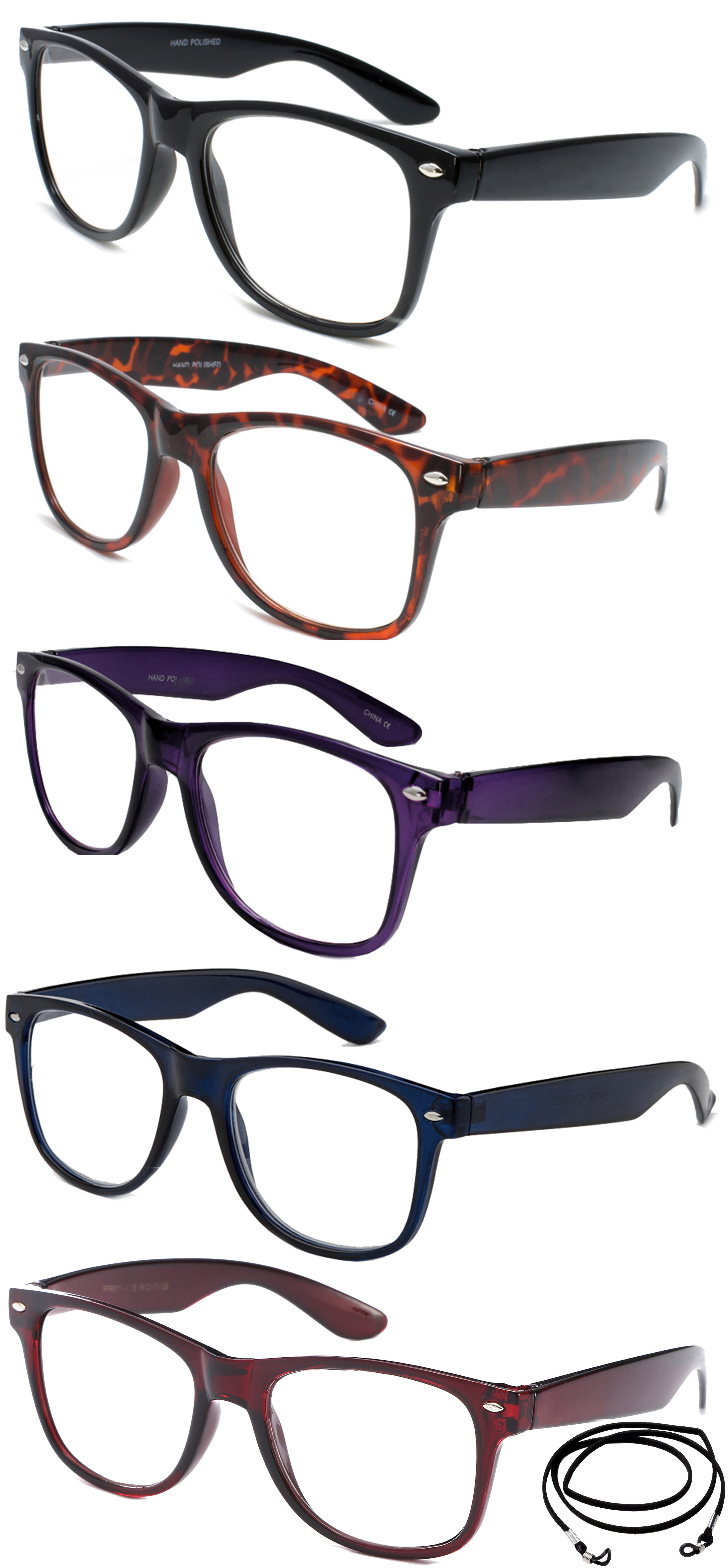 5 Pack Oversize Big Frame Reading Glasses For Men For Women Classic Vintage Style Black