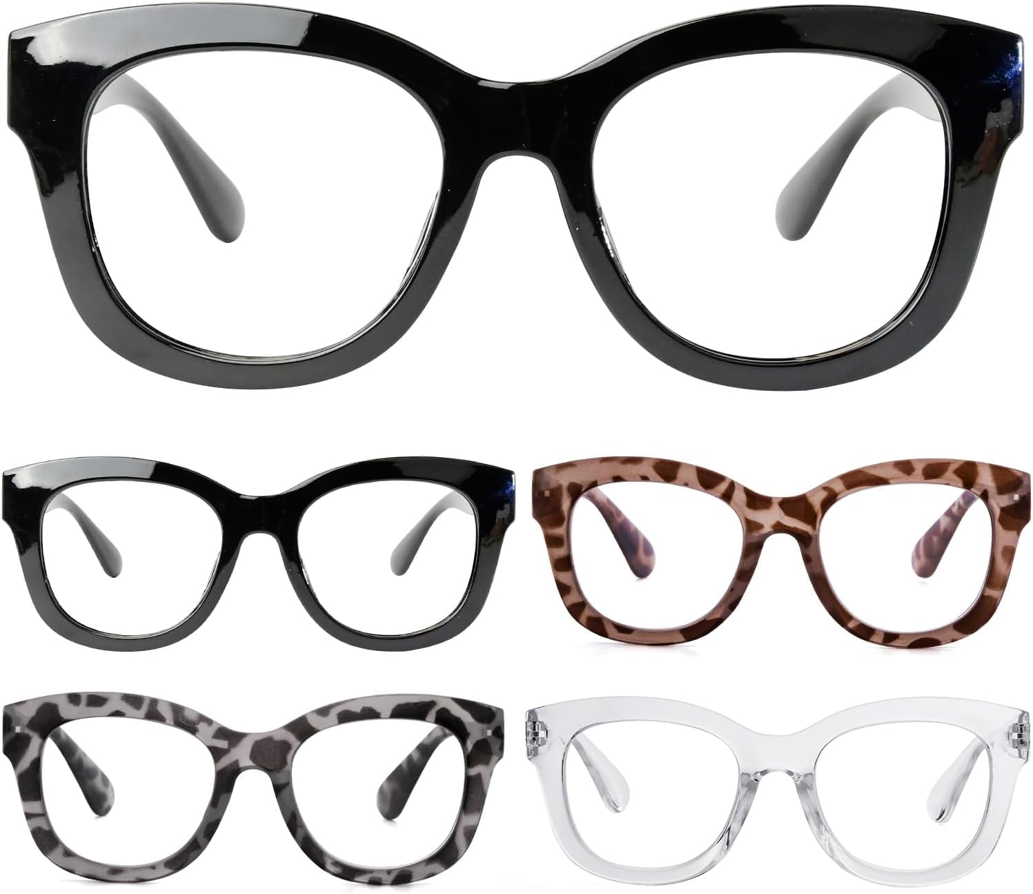 5 Pack Oversized Reading Glasses - Retro Readers for Women Include 2 ...