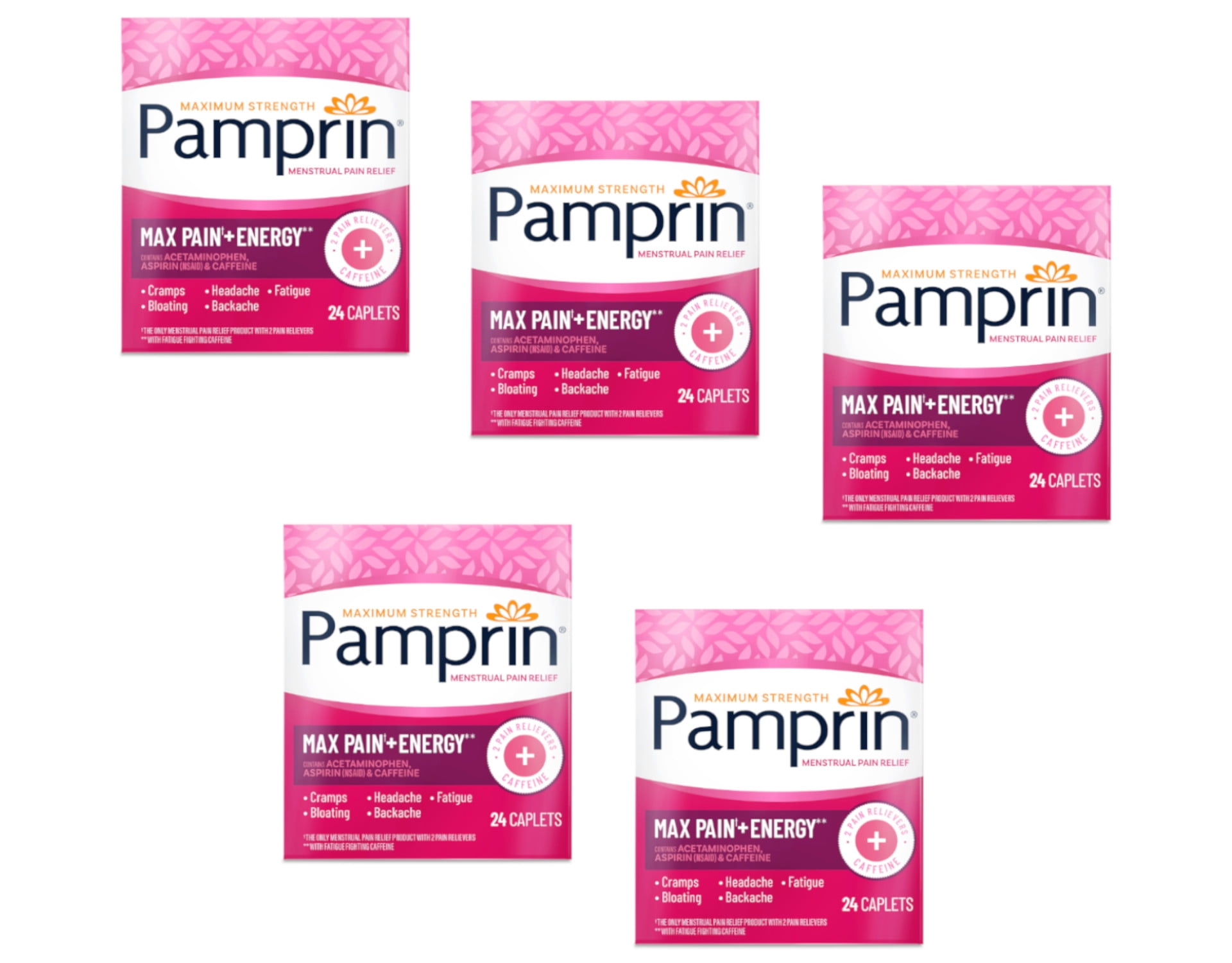 5 Pack - Pamprin Max Formula Caplets 24 Caplets Each - Walmart.com