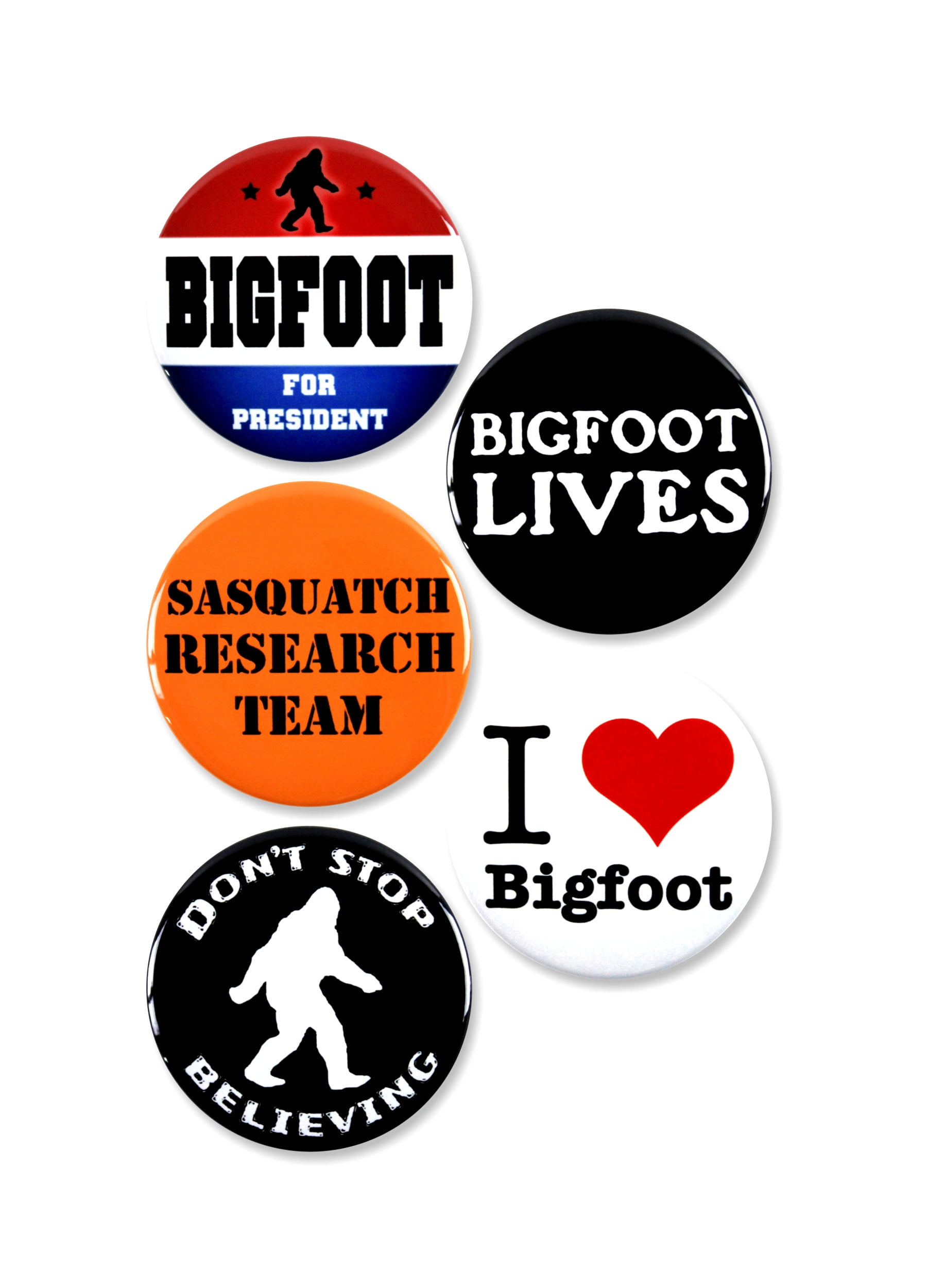 5 Pack - Paranormal Bigfoot Cryptid Pinback Button Badges - 2.25 Inch ...