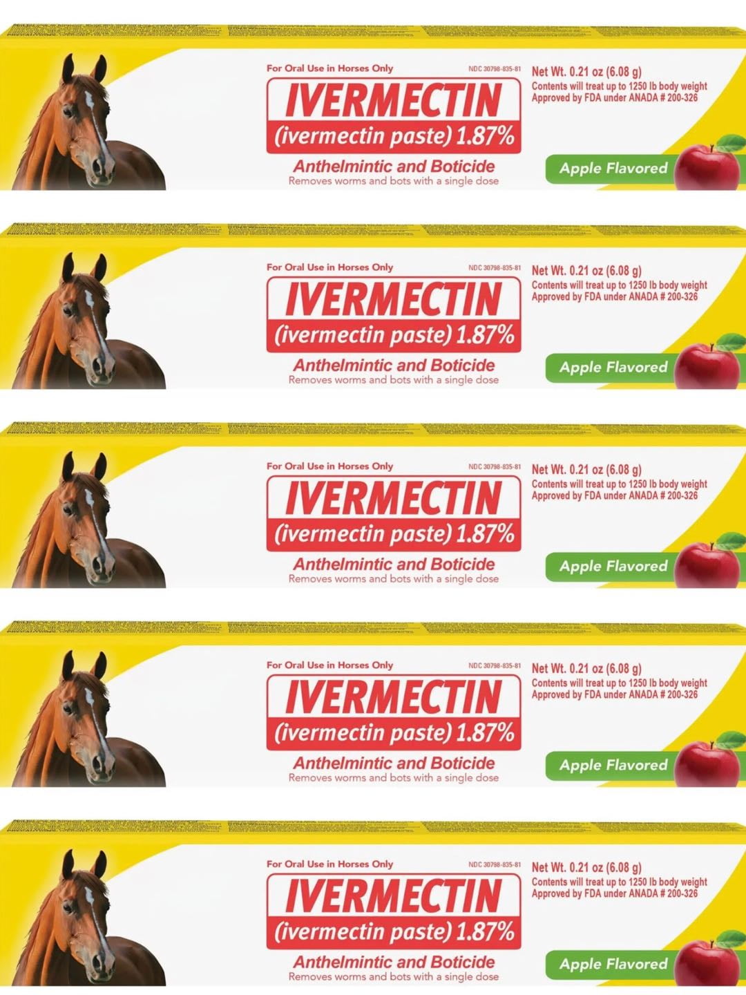 5 Pack of Paste, 0.21 Ounces each, Apple Flavored Horse Dewormer ...
