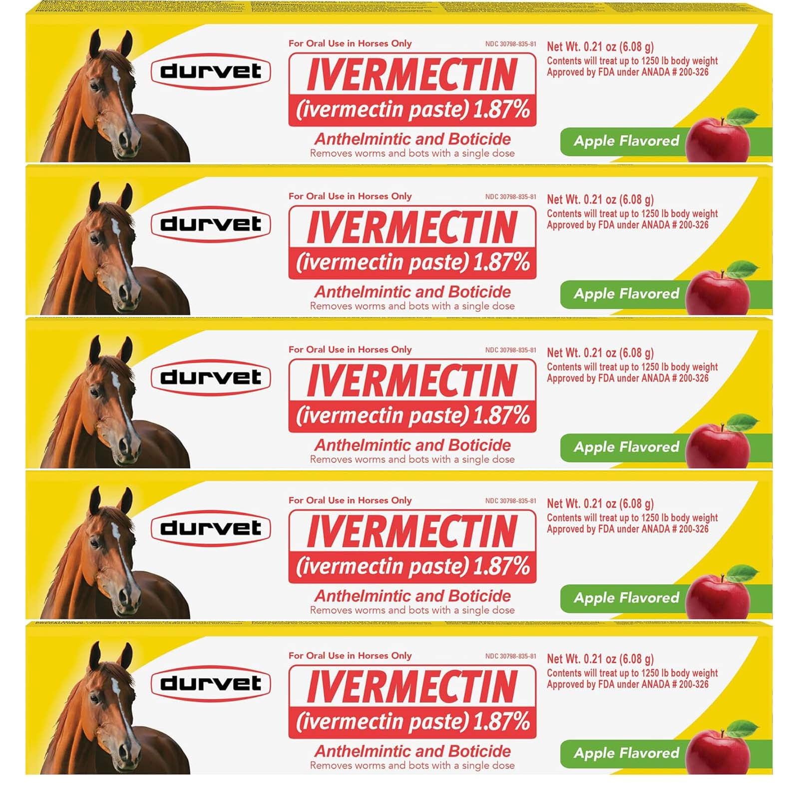 5 Pack of Paste, 0.21 Oz, Apple Flavored Horse Dewormer control of ...