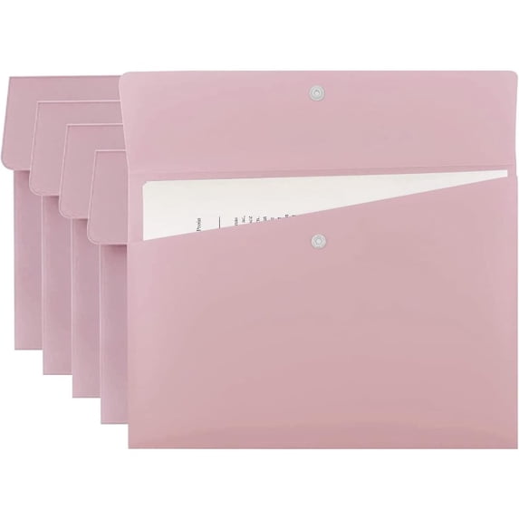 5-Pack Pastel Pink Poly File Folders, A4 Letter Size with Snap Button ...