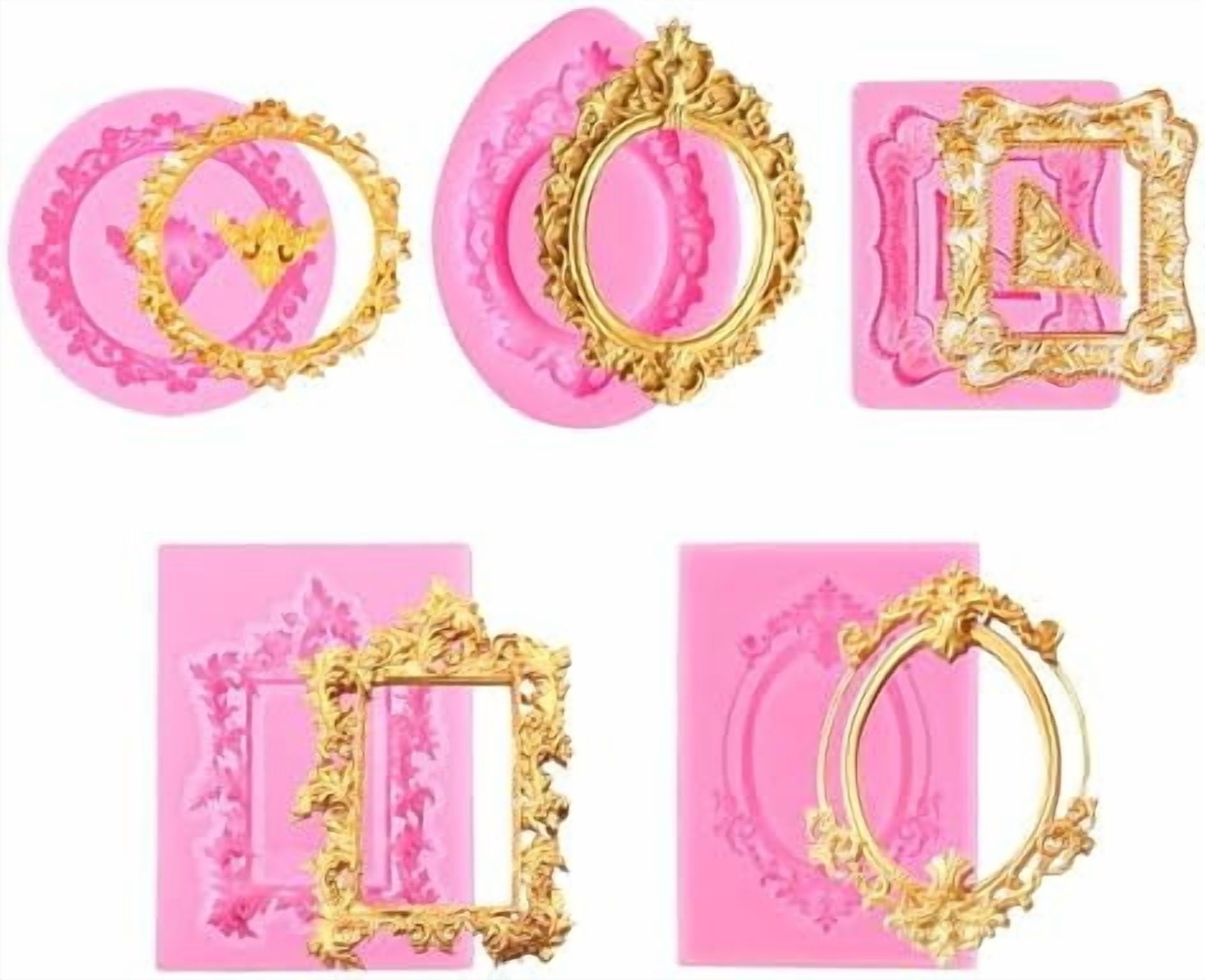 5 Pack Photo Frame Fondant Molds,Picture Frames Silicone Mold Vintage ...