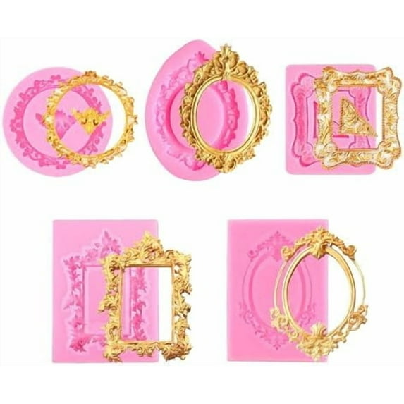 5 Pack Photo Frame Fondant Molds,Picture Frames Silicone Mold Vintage ...