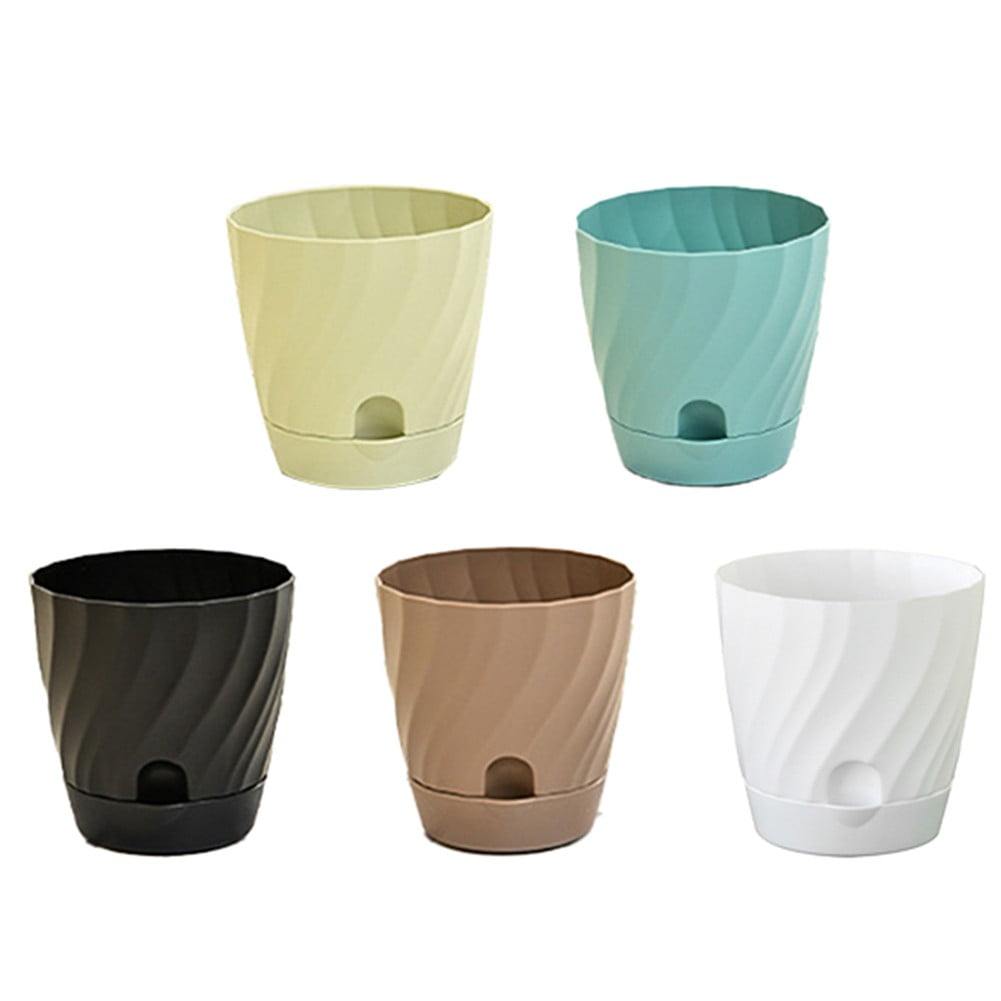 5-Pack Plastic Flower Pots with Drainage Holes, Decorative Planters for ...