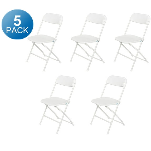 5 Pack White Plastic Folding Chair, 260lbs Capacity, Portable Patio ...