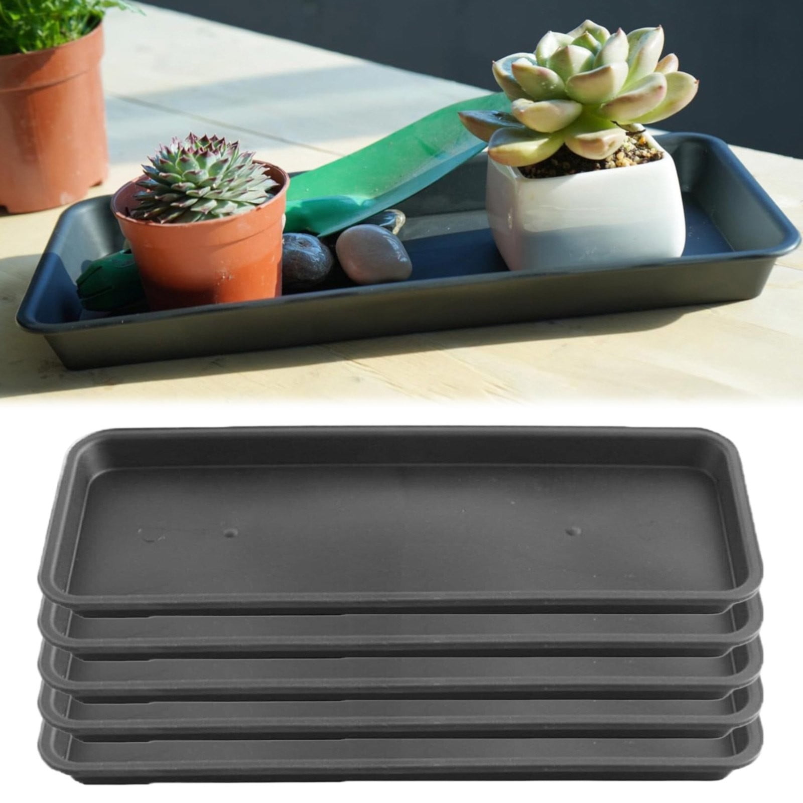 5 Pack Plastic Plant Tray Saucer Rectangular, Heavy Duty Planter ...
