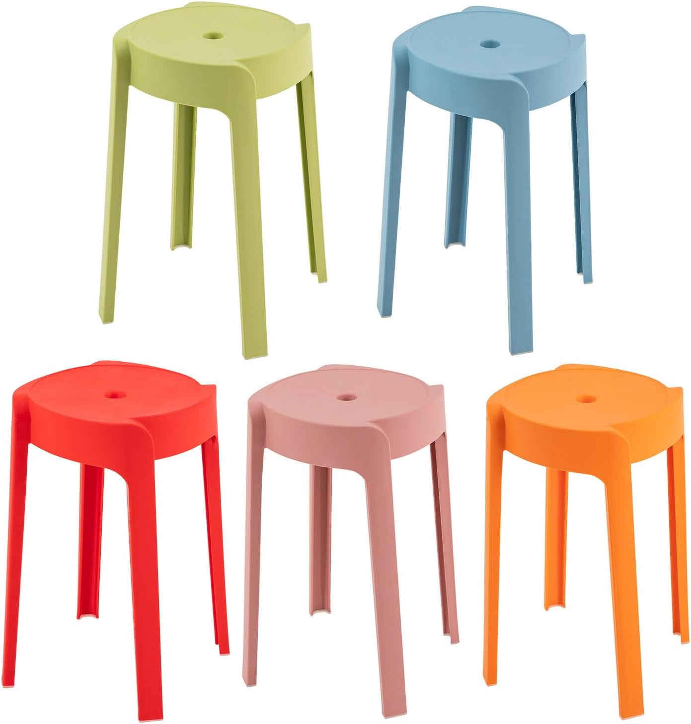 5 Pack Plastic Stack Stools 18" Round Stacking Backless Nesting Stools ...