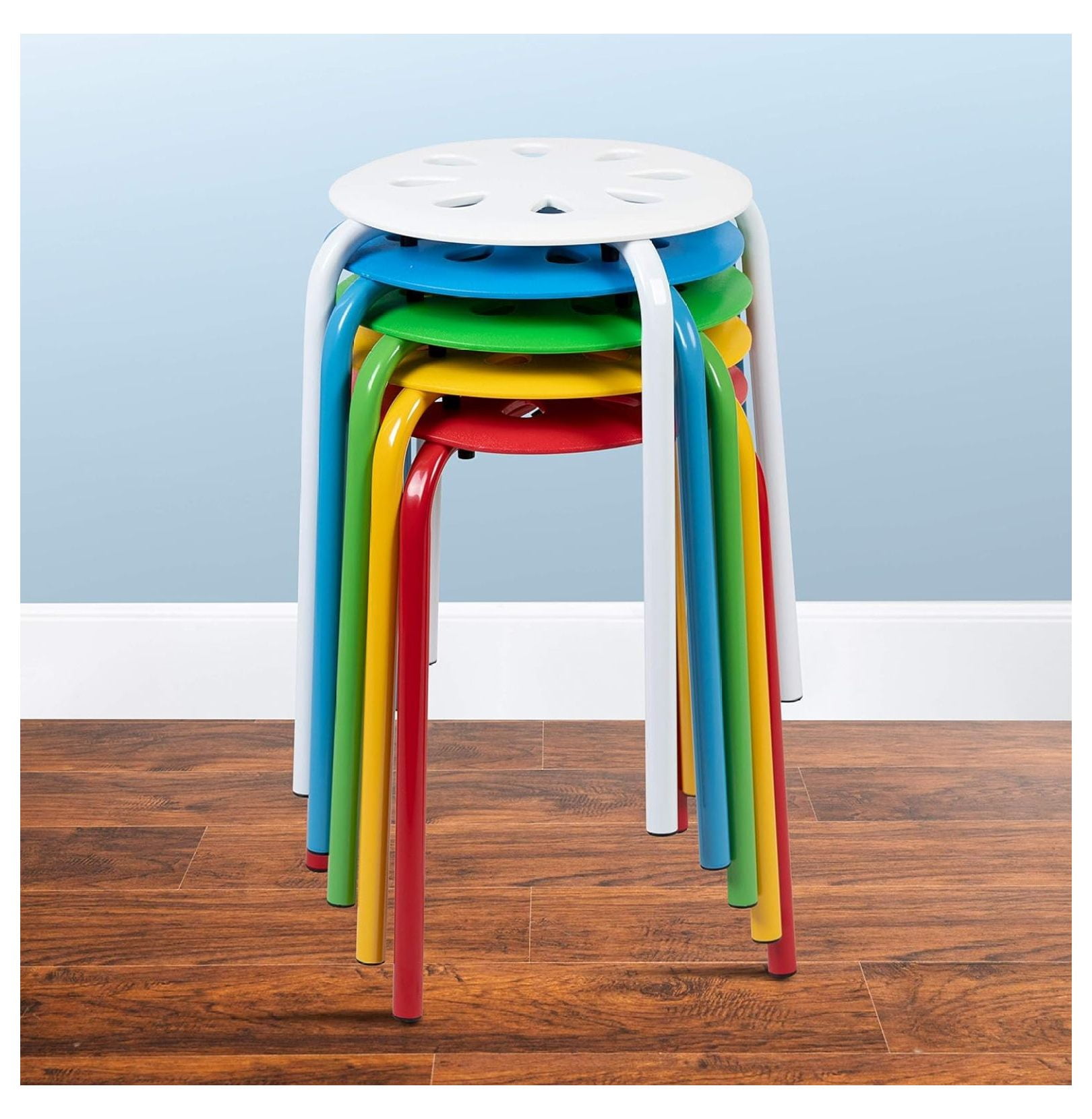 5-Pack Plastic Stackable Stools, 17.5 Inch Height, Assorted Colors for Home, School or Office ...