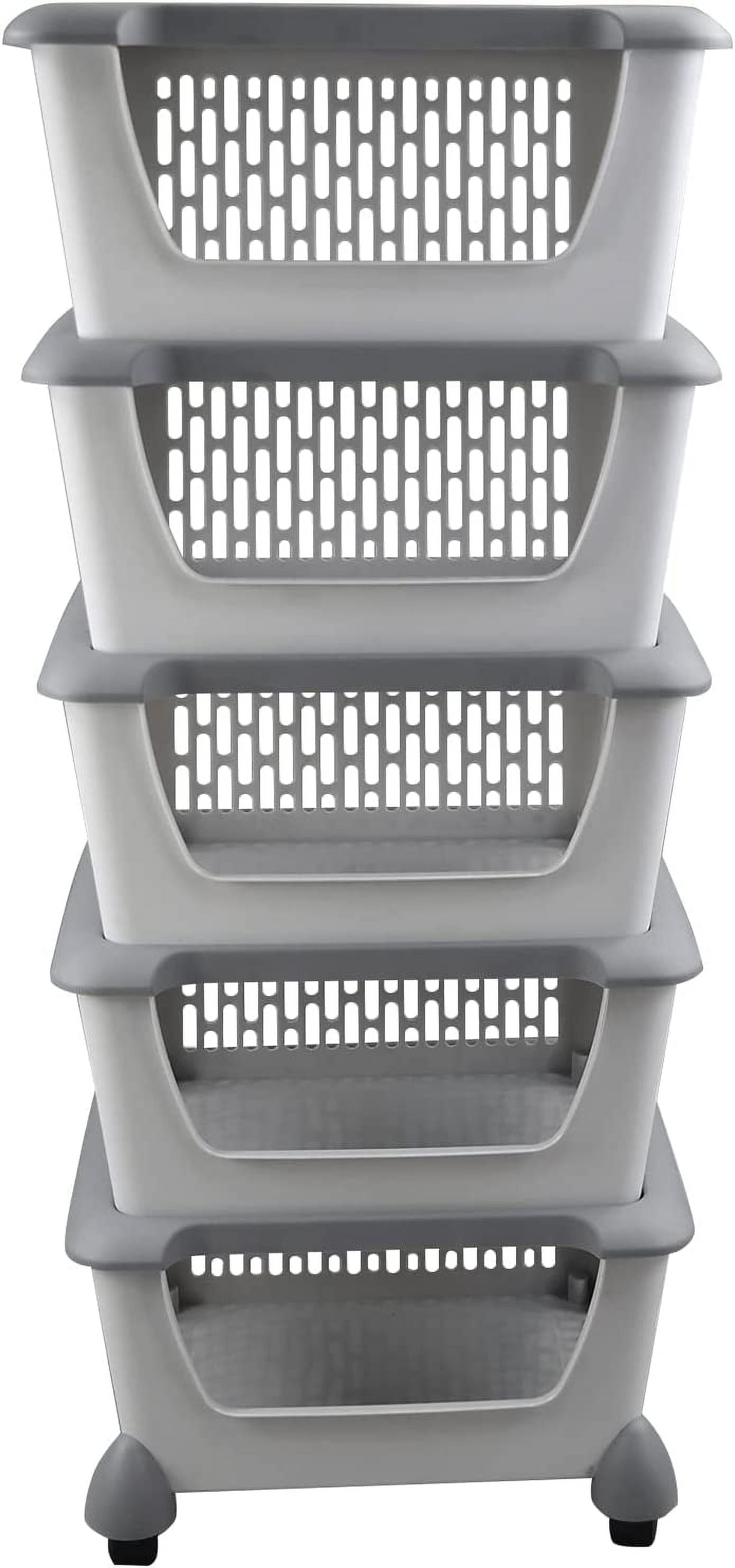 5-Pack Plastic Stackable Storage Basket with Lids, Stacking Organizer ...