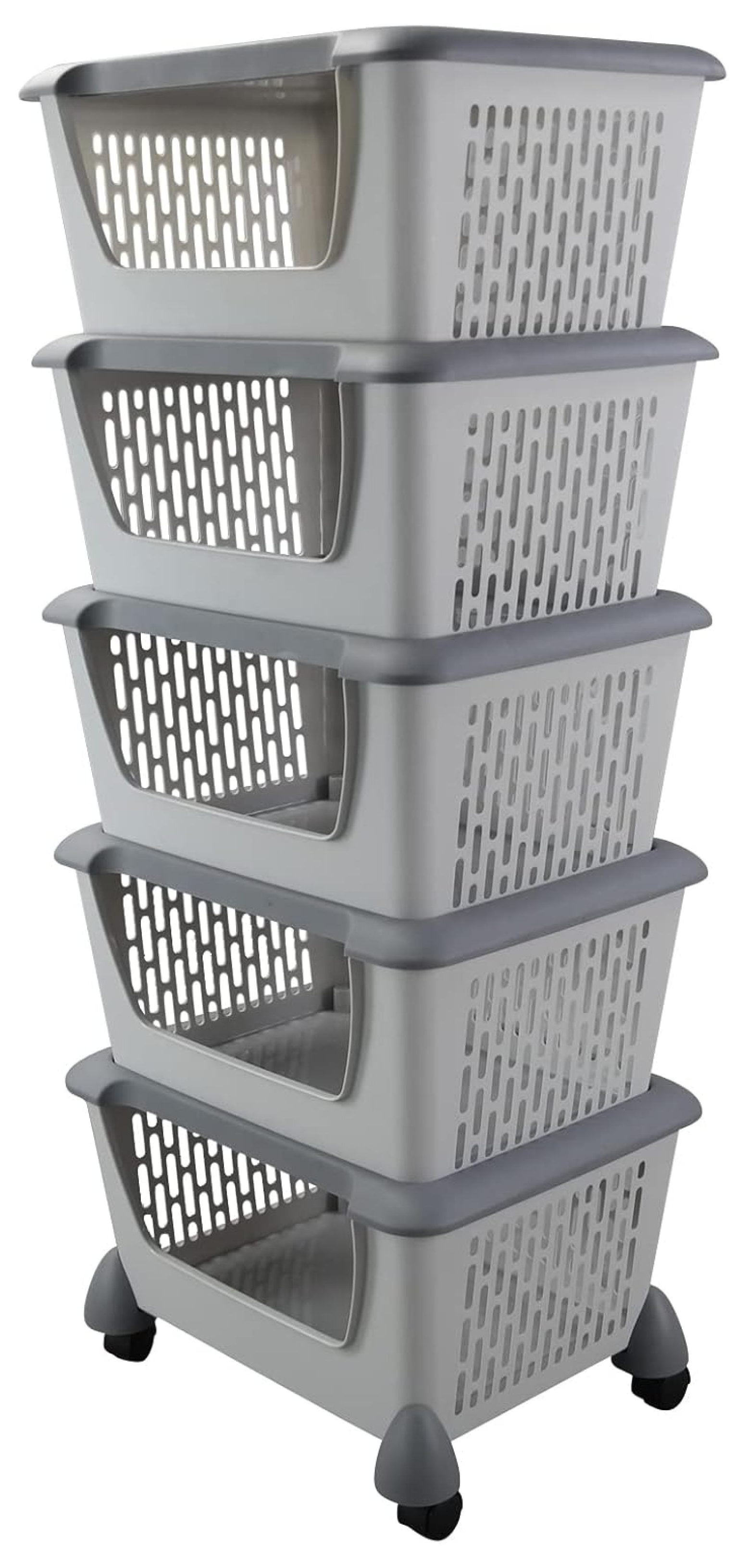 5 Pack Plastic Stackable Storage Baskets, Grey Plastic Stacking Baskets ...