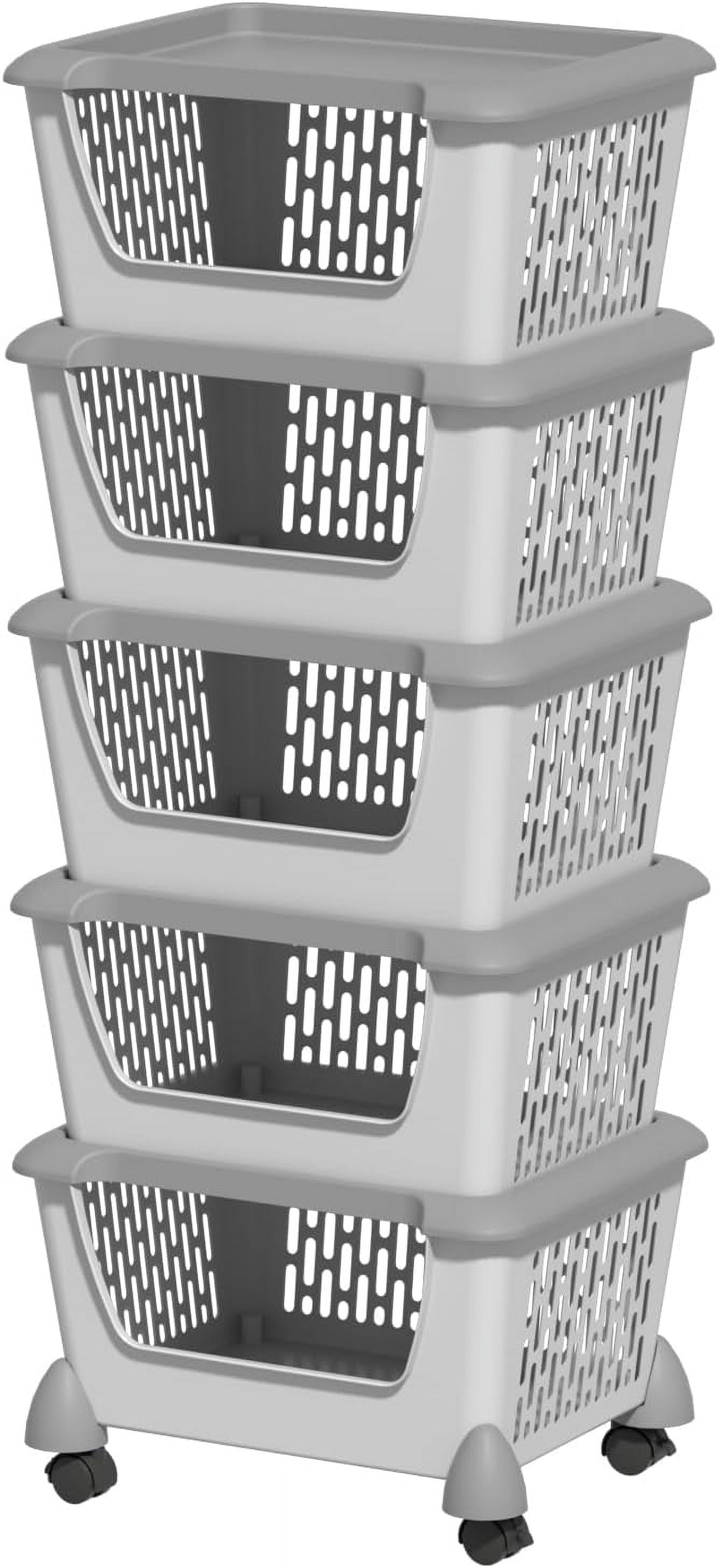 5 Pack Plastic Stackable Storage Bins for Pantry, Open Stacking Storage ...