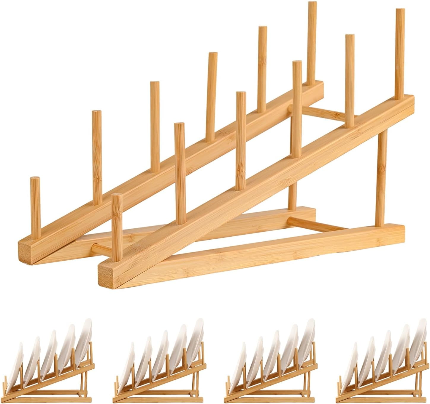 5 Pack Plate Stands for Display,Wooden Multi Plate Holder Cabinet ...