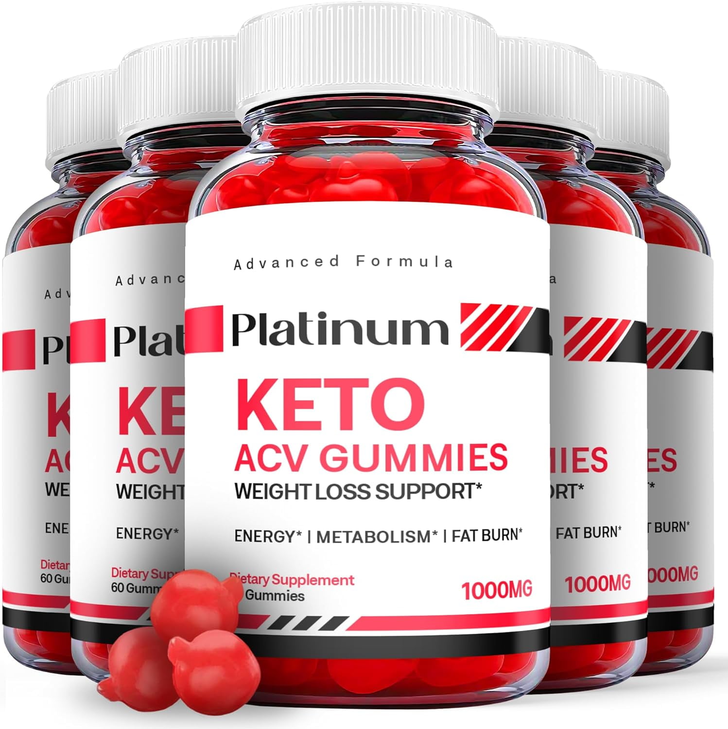 (5 Pack) Platinum Keto ACV Gummies - Apple Cider Vinegar Supplement for ...