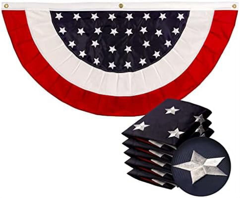 - 5 Pack: Pleated Fan Flag 1.5X3ft Star Center Embroidered Polyester ...