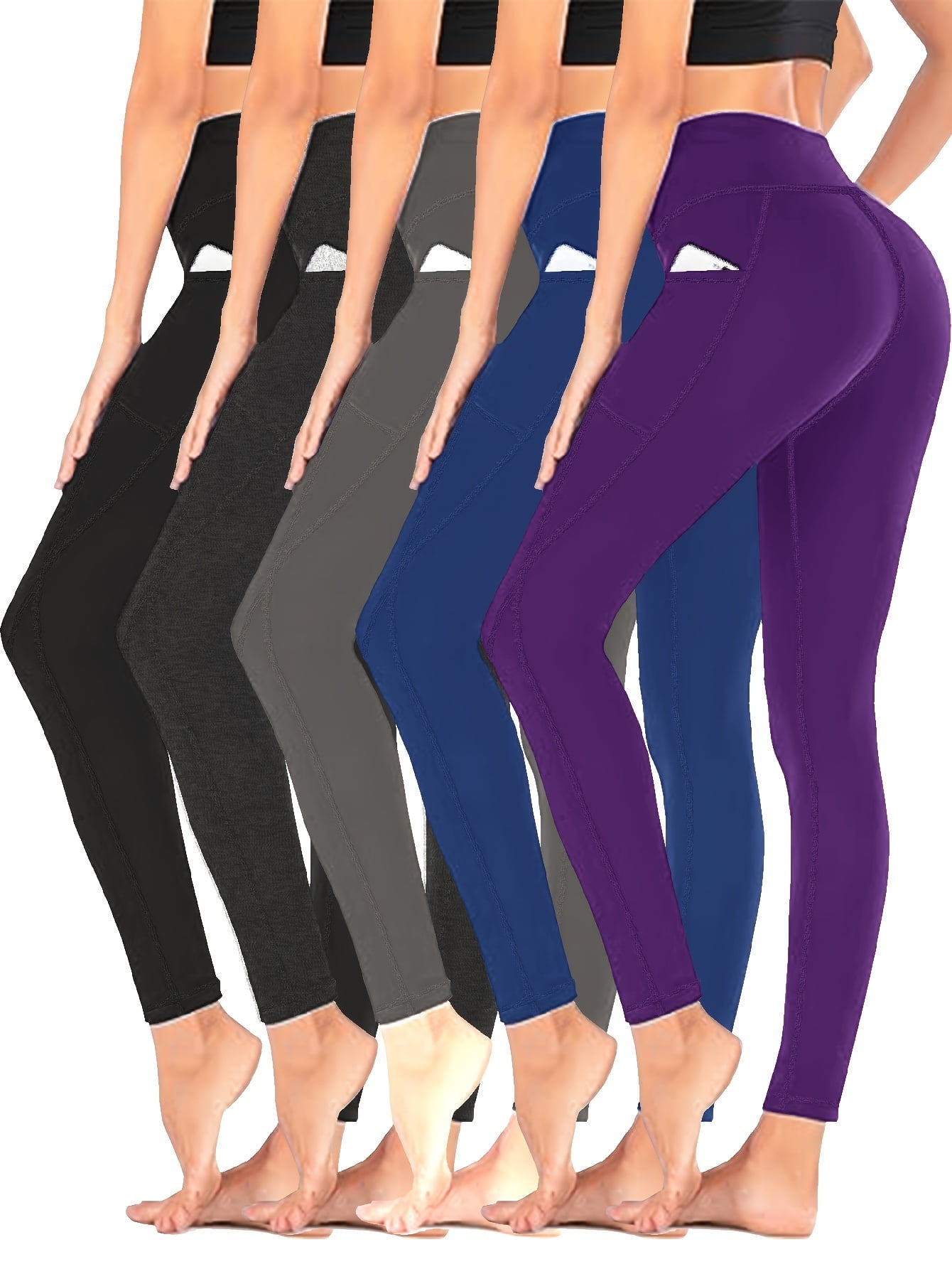 5 Pack Plus Size Sports Leggings, Women's Plus Solid High Waisted Yoga ...