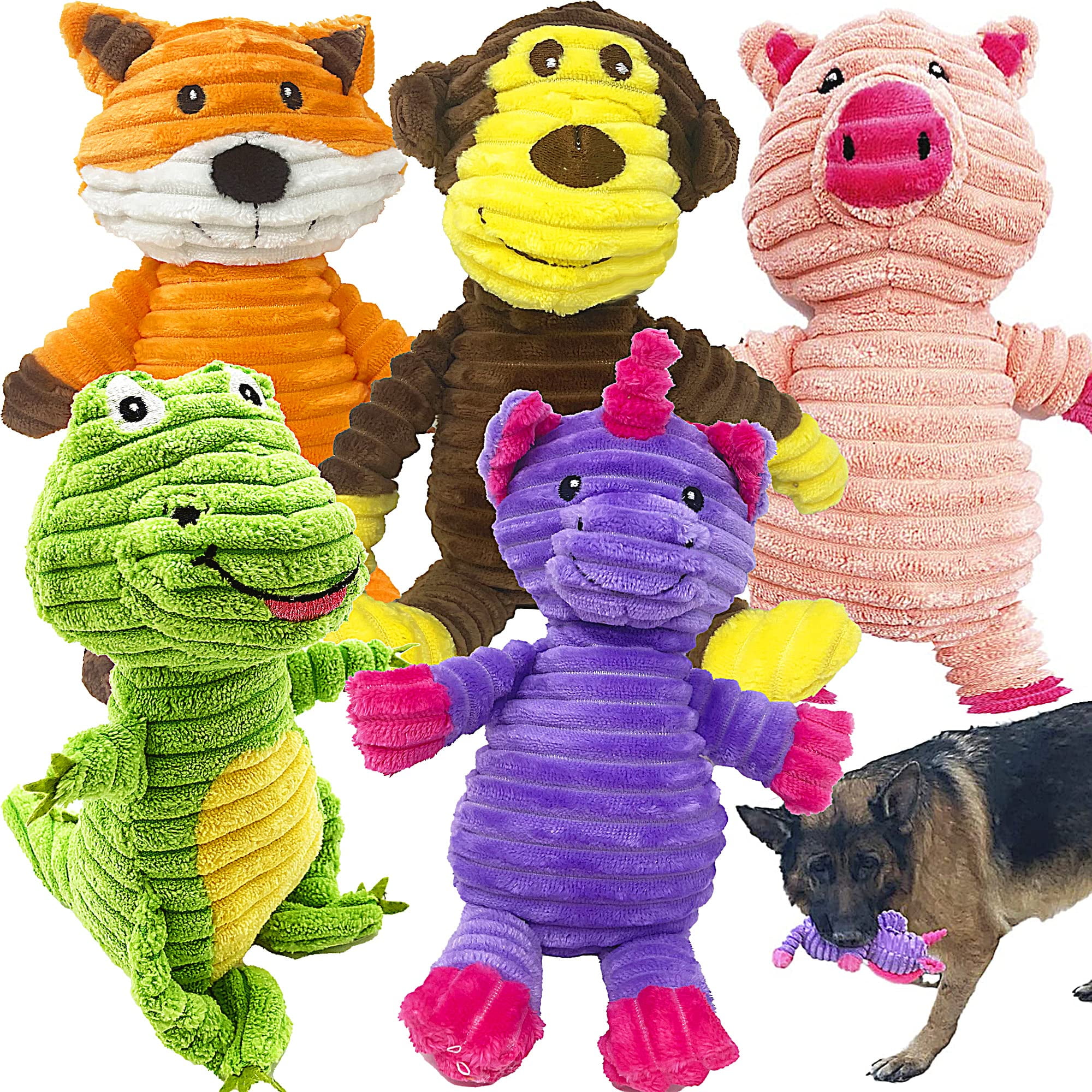 5 Pack Plush Toys Assortment Value Bundle Puppy Pet Mutt Squeak Toy for Medium Large Dogs ...