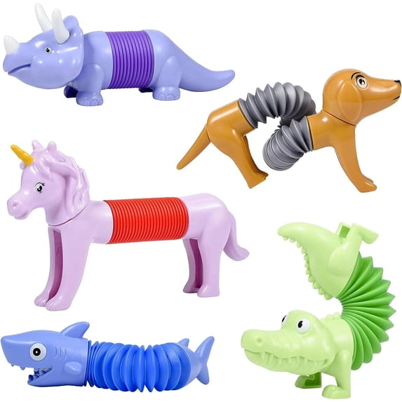 5 Pack Pop Tubes Mixed Animal Fidget Pop Sound Spring Stress Relief ...
