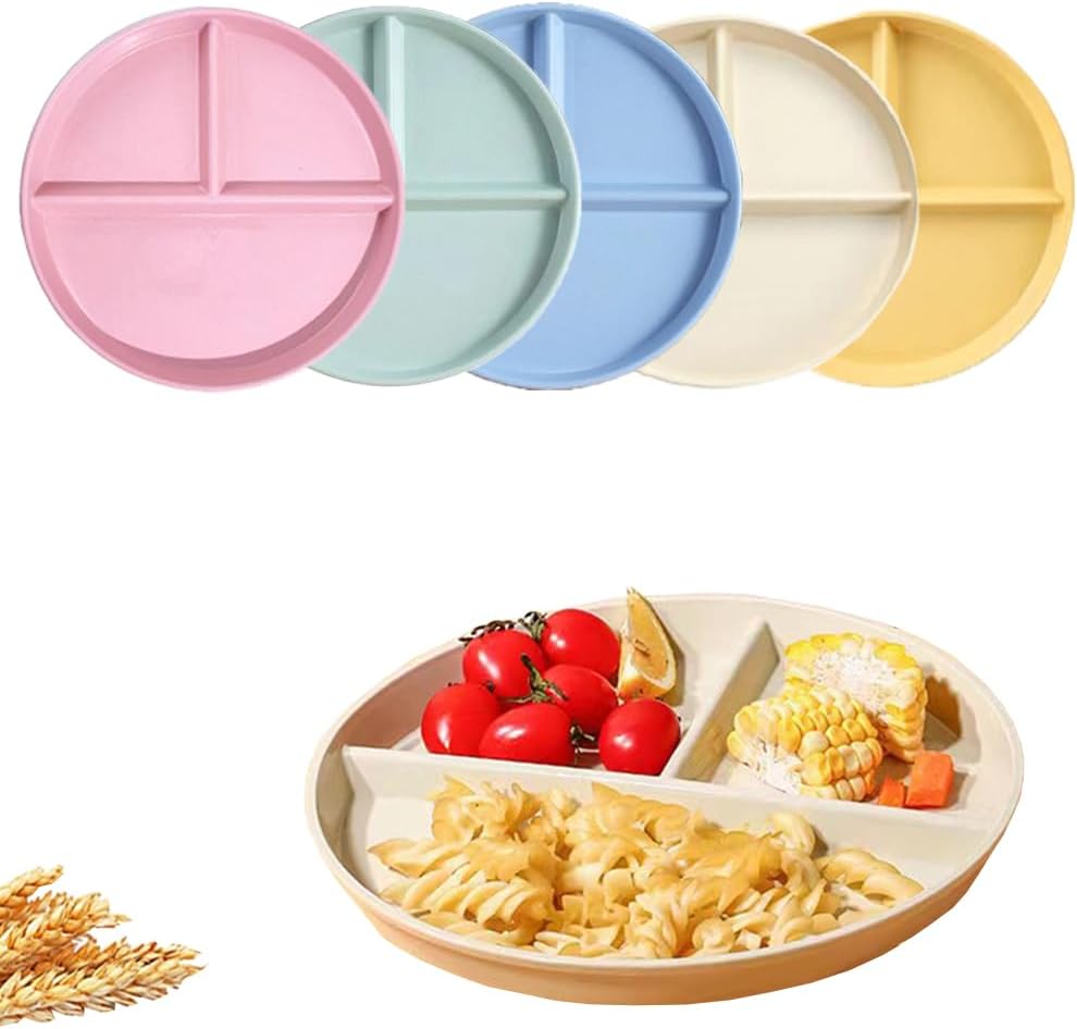 (5 Pack) Portion Control Plate for Balanced Eating, 9" Unbreakable ...