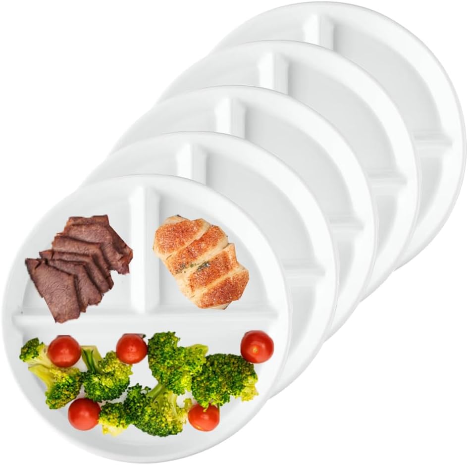 (5 Pack) Portion Control Plate for Balanced Eating, 9" Unbreakable ...