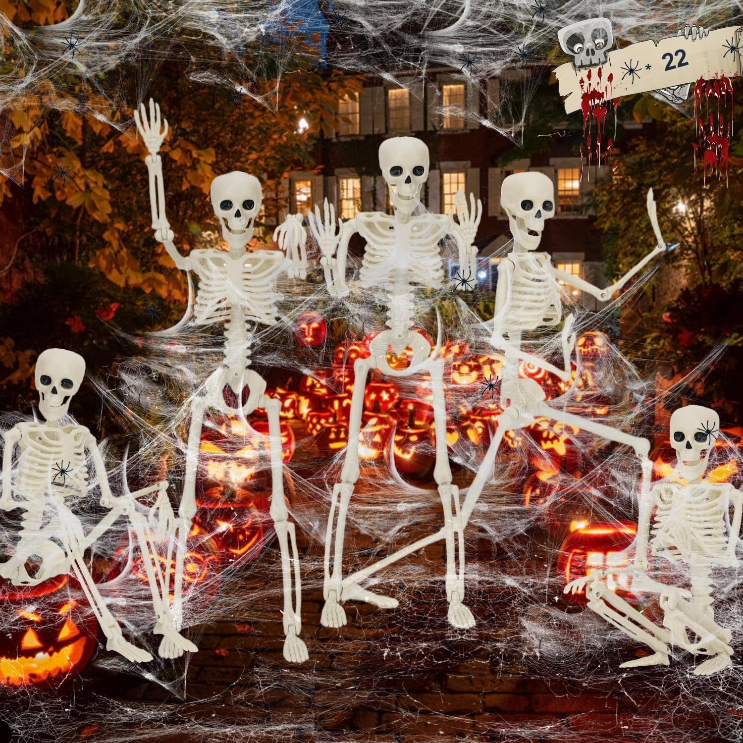 5 Pack Posable Skeleton Halloween Decorations, 16in Halloween Skeleton ...