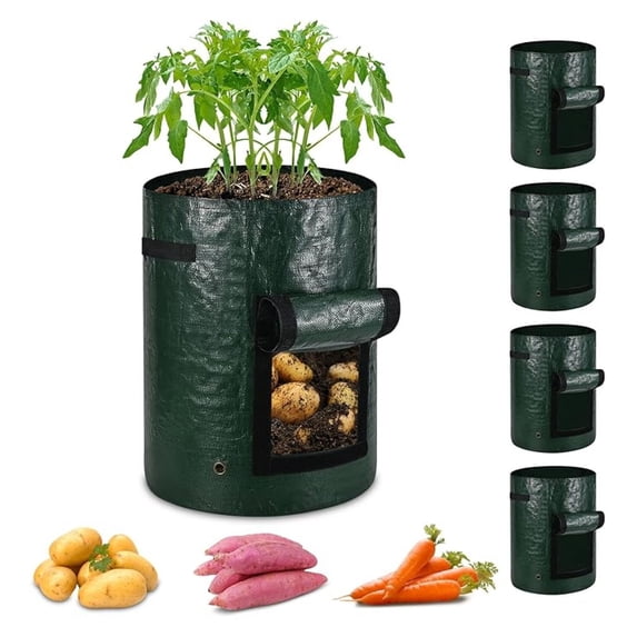 5 Pack Potato Growing Bags, 10 Gallon PE Gardening Bags with Reinforced ...