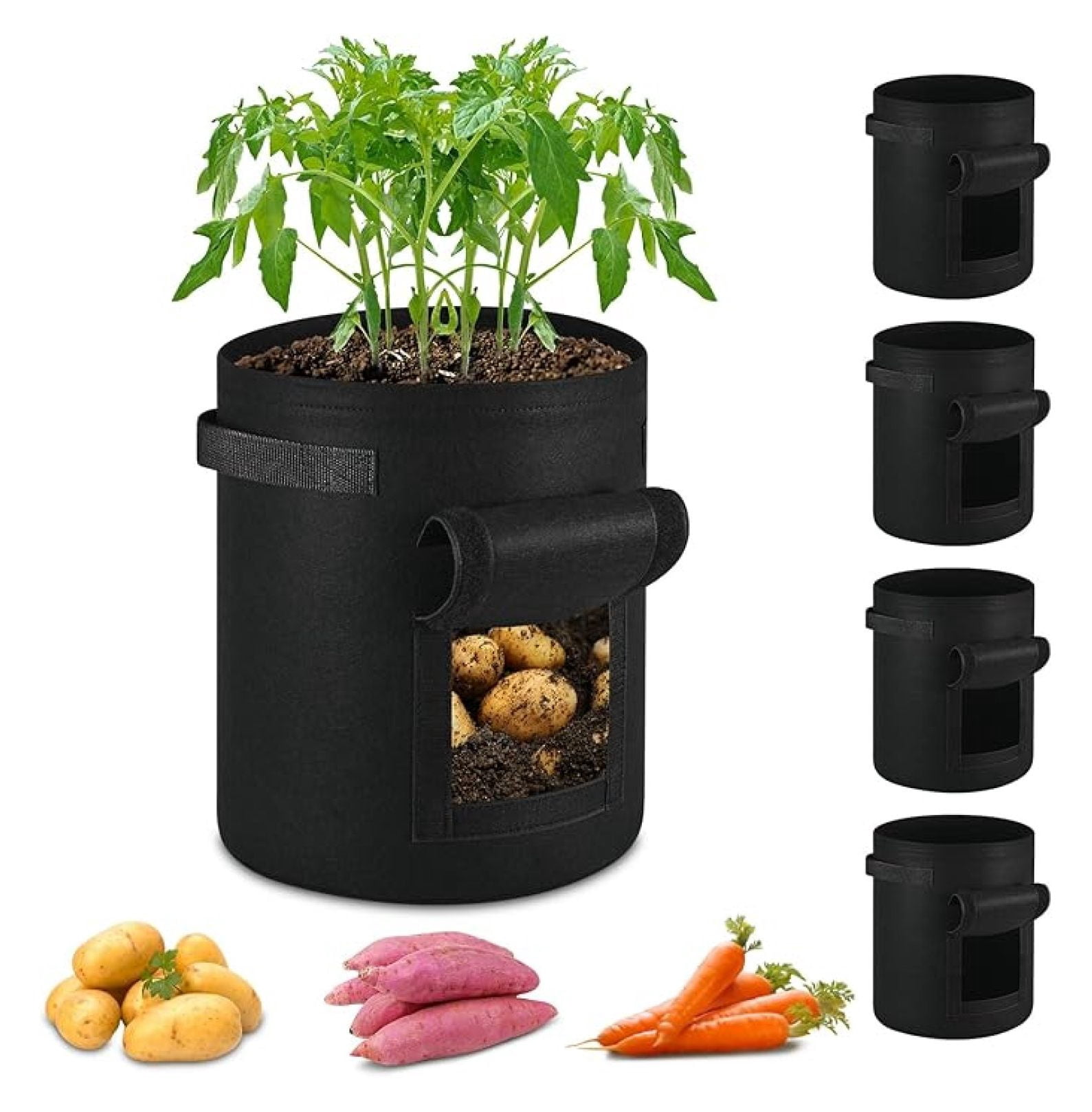 5 Pack Potato Growing Bags, 7 Gallon Non-Woven Gardening Bags with ...
