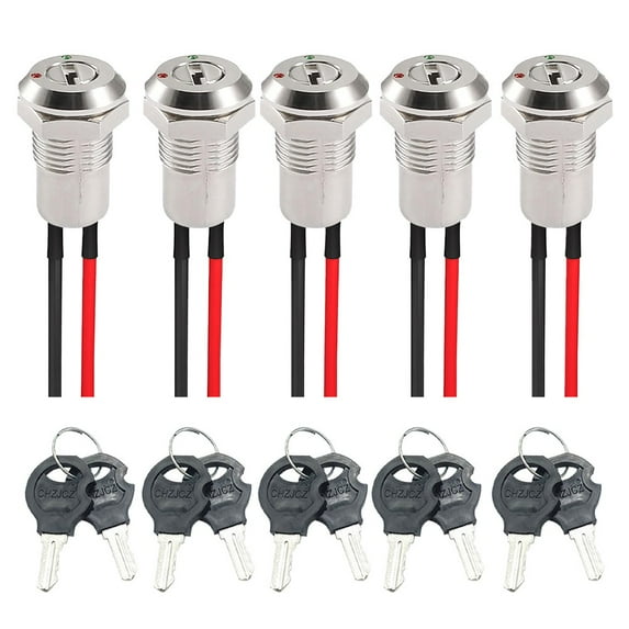 5 Pack Pre-Wired 12mm Key Switch, ON/OFF Metal Key Switch, Maintain ...