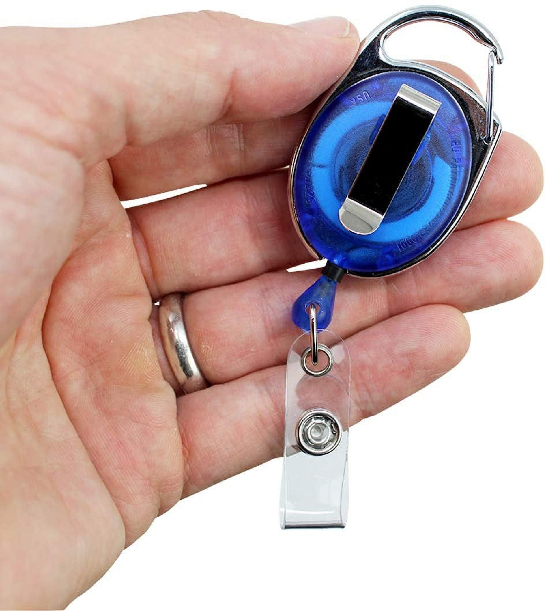 5 Pack - Premium Oval Badge Reel with Carabiner & Belt Clip - Dual Clip ...