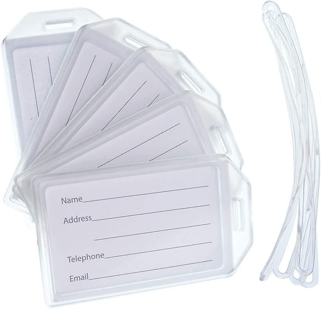 5 Pack - Premium Rigid Airline Luggage Tag Holders with 6" Worm Loops ...
