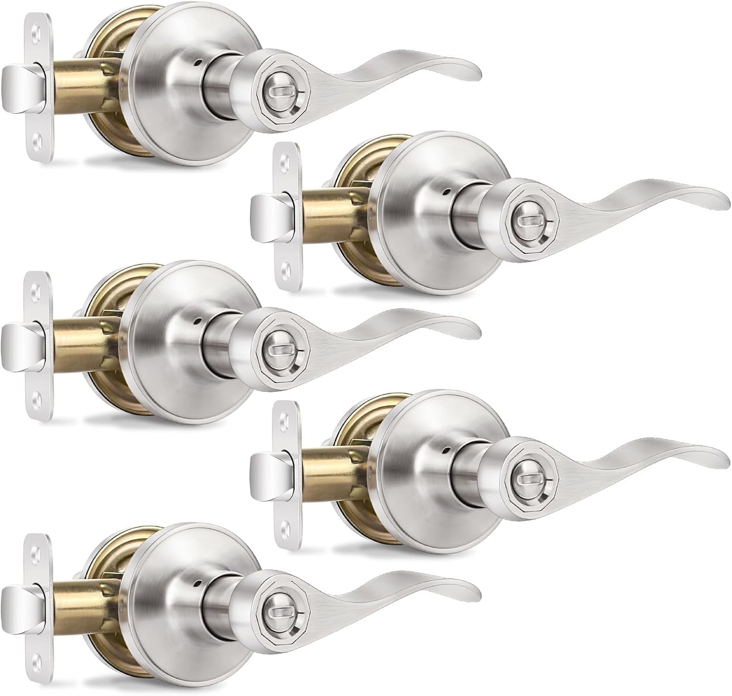 5 Pack Privacy Door Levers Brushed Nickel Door Handles, Wave Style ...