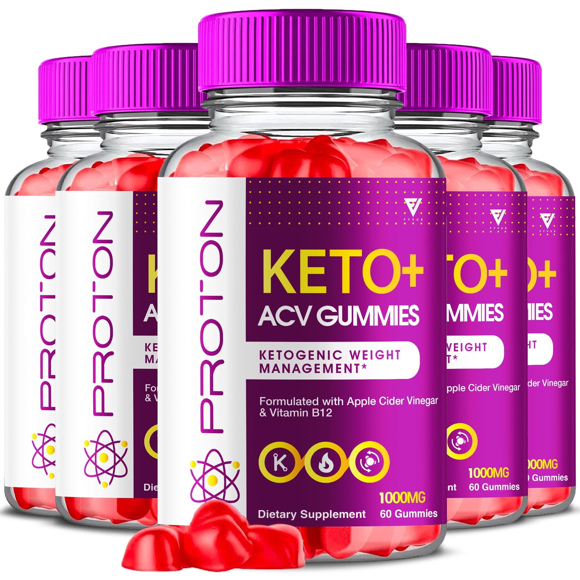 (5 Pack) Proton Keto + ACV 1000mg Gummies Apple Cider Vinegar Vitamin ...
