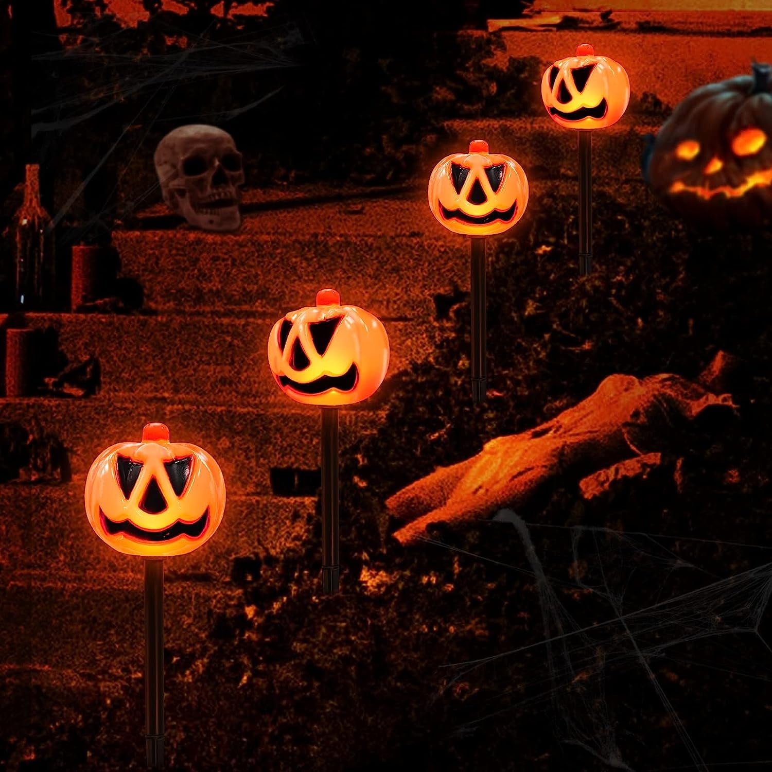 5 Pack Solar Halloween Pumpkin Lights for Garden, Yard, Pathway ...