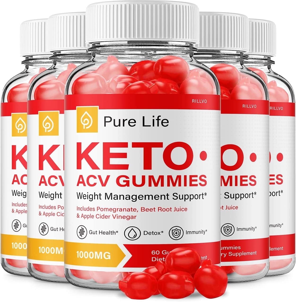 Pure Life Keto ACV Gummies - 5 Pack Advanced Formula, 1000mg, 300 Chews with Vitamin & 'The ...