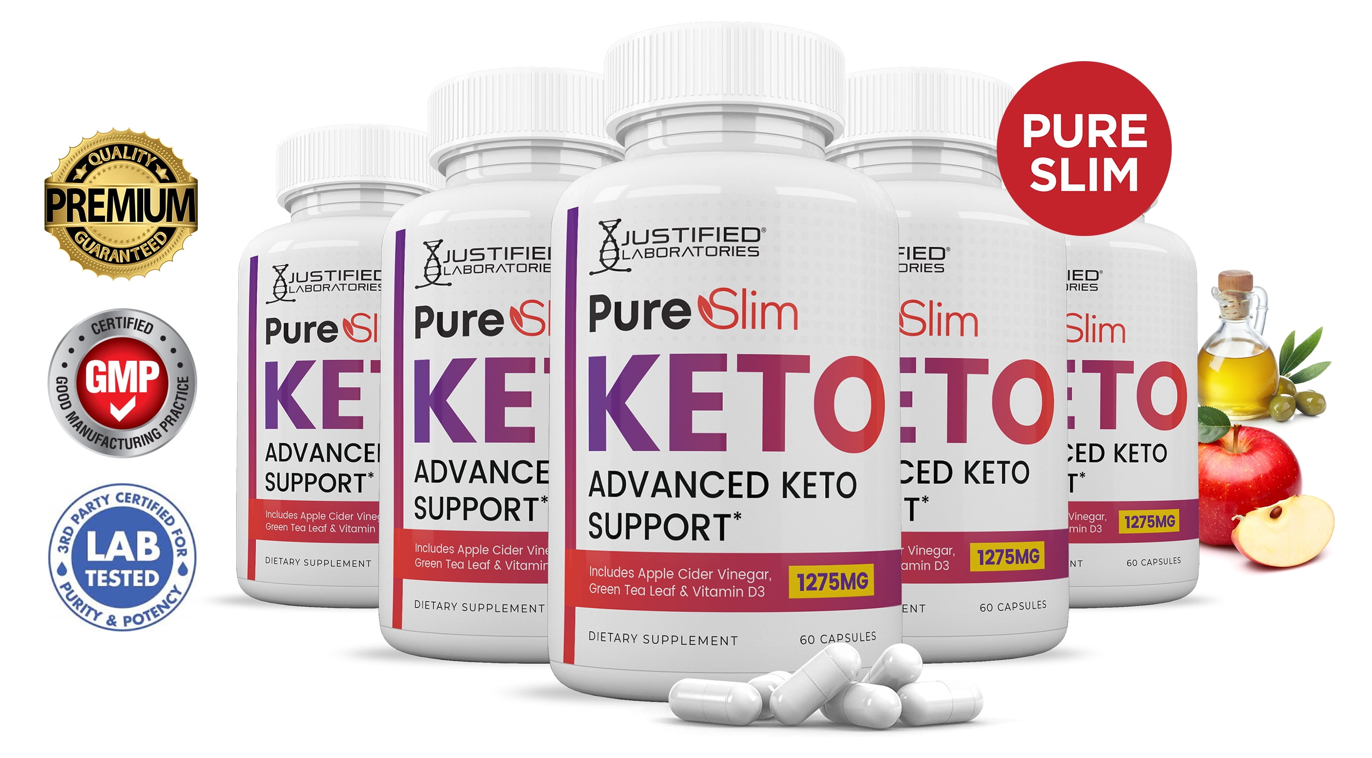(5 Pack) Pure Slim Keto ACV Pills 1275mg Alternative to Gummies Dietary ...
