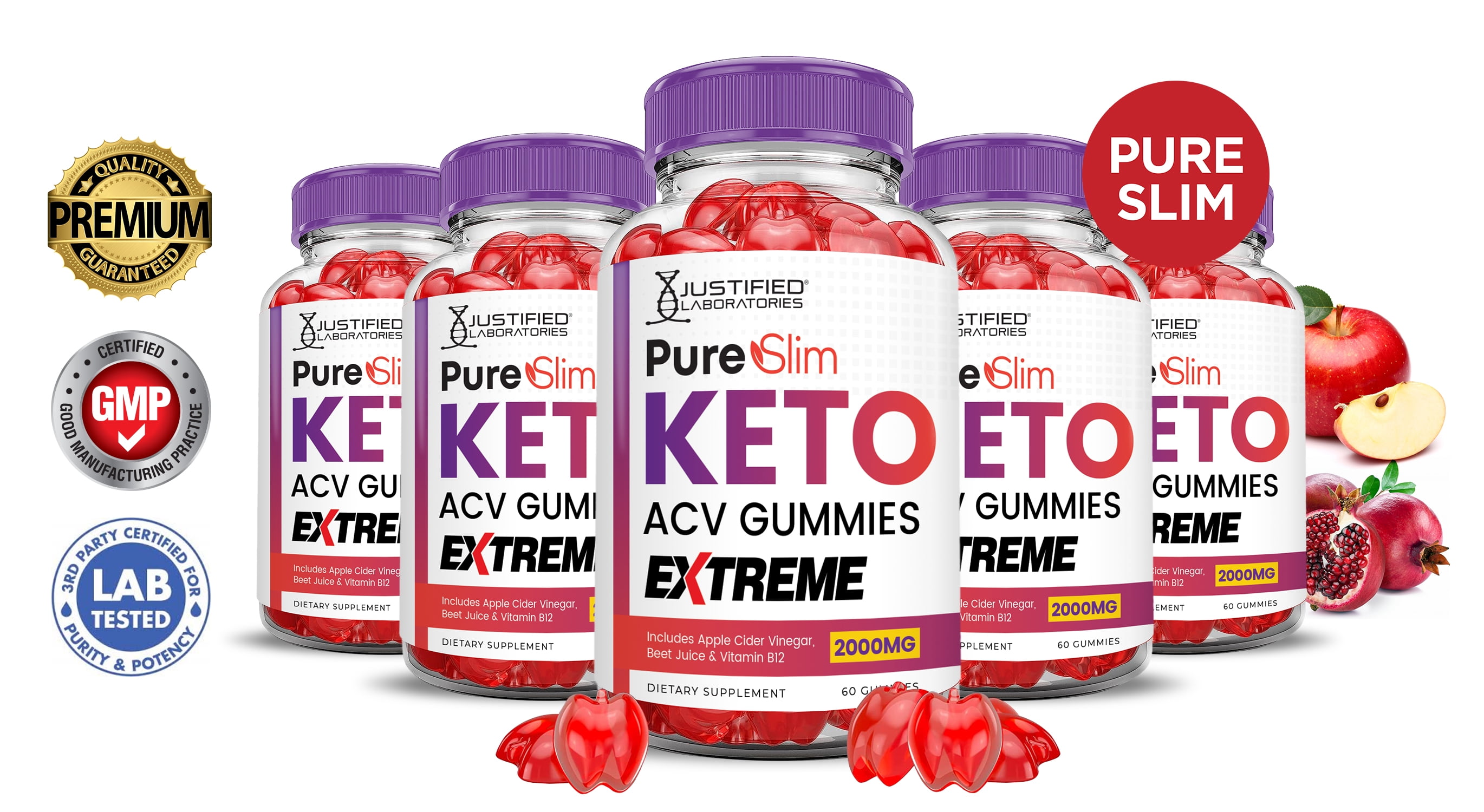 (5 Pack) Pure Slim Keto Extreme ACV Gummies 2000mg Dietary Supplement ...