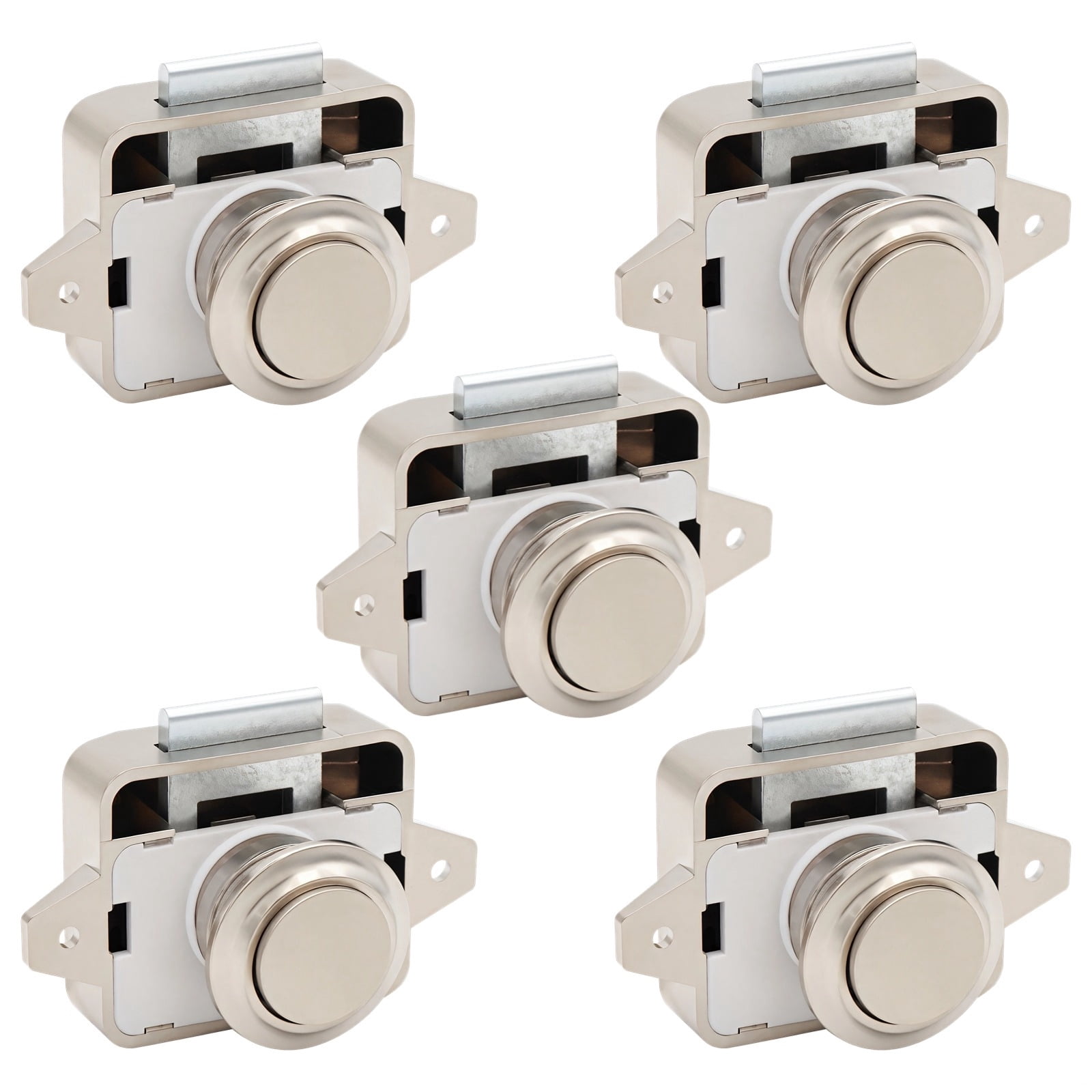 5 Pack Push Button Cabinet Lock, Chrome Plated RV Drawer Latches, Metal ...