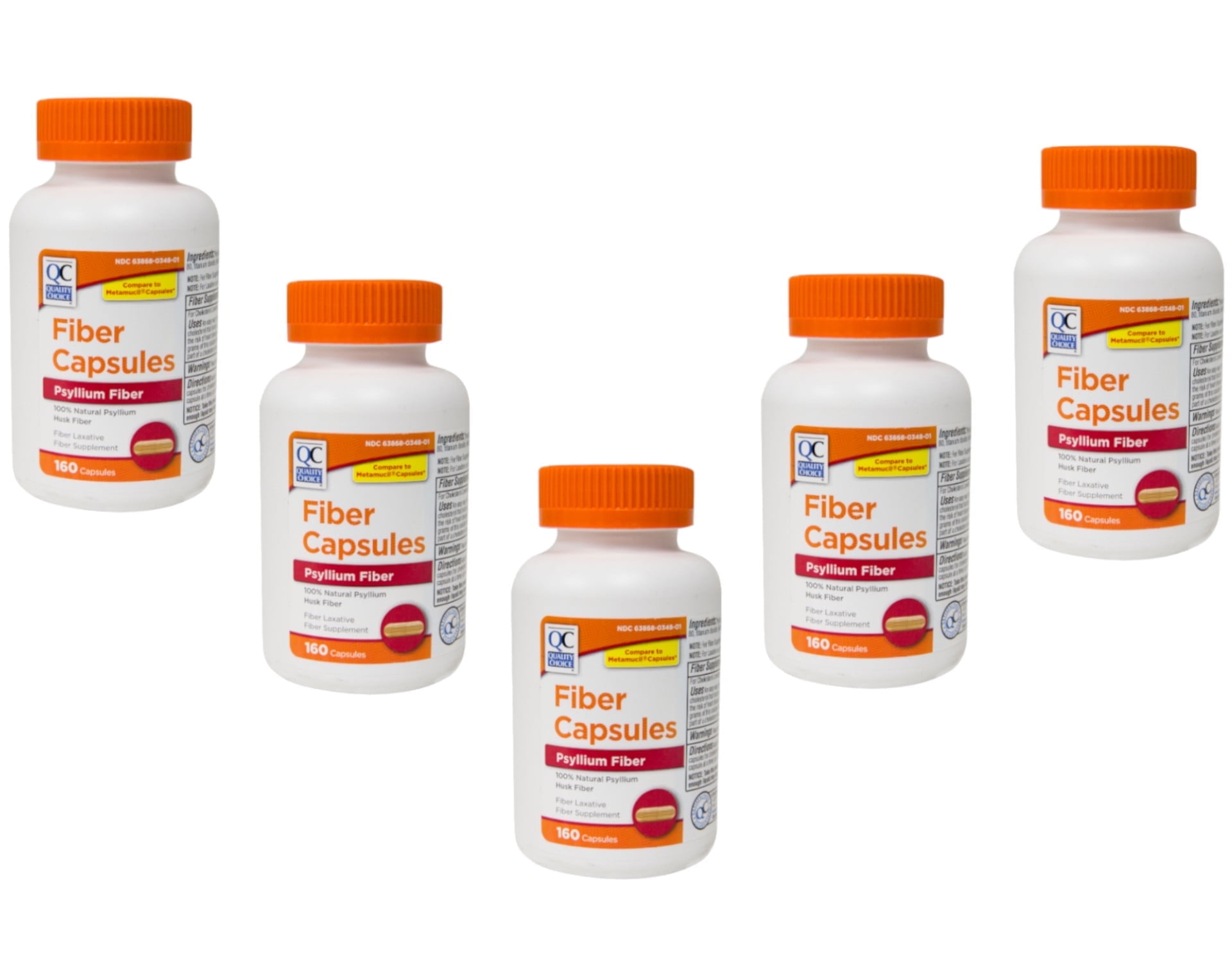 5 Pack Quality Choice Fiber Capsules 100% Natural Psyllium Husk 160 ...