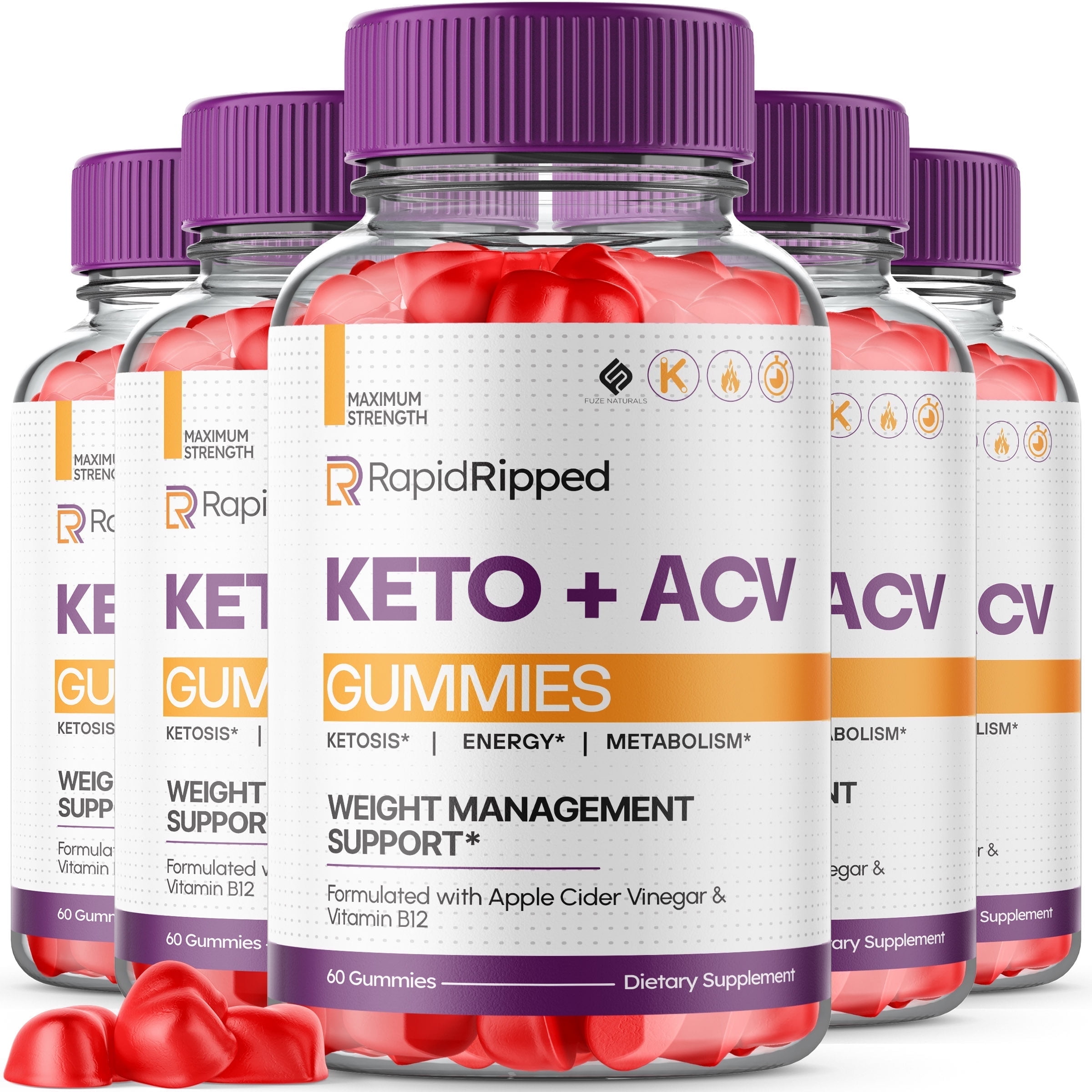 (5 Pack) Rapid Ripped + Keto ACV Gummies, Maximum Strength, Apple Cider ...