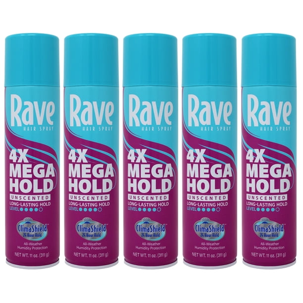 5 Pack Rave 4X Mega Aerosol Hairspray Now With ClimaShield, Unscented ...